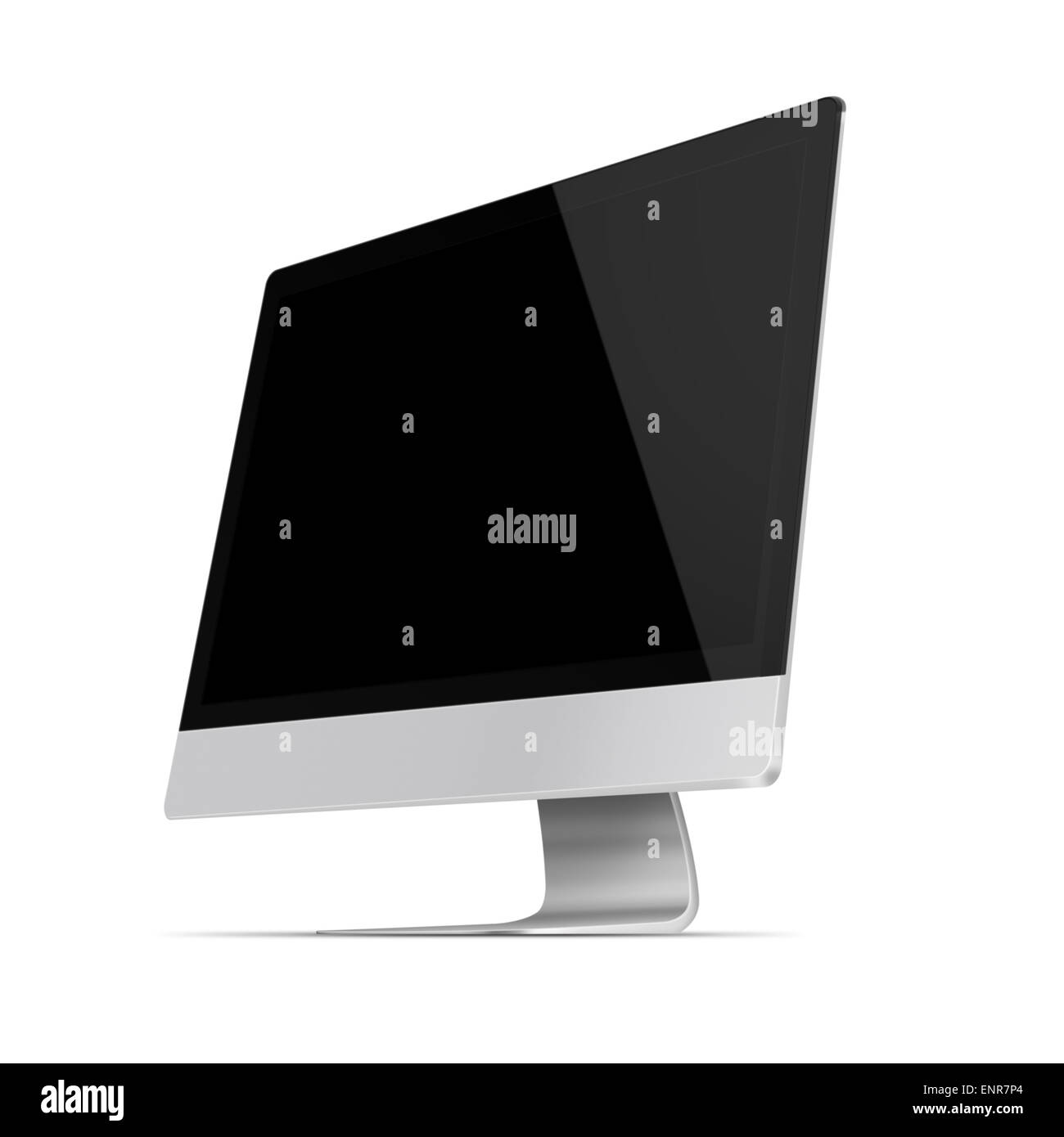 Modern flat screen computer monitor with black screen isolated on white ...
