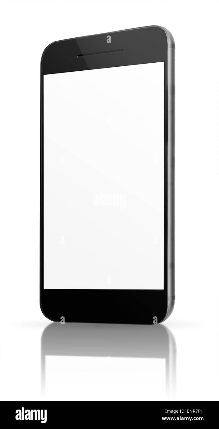 Realistic mobile phone with blank screen isolated on white background ...