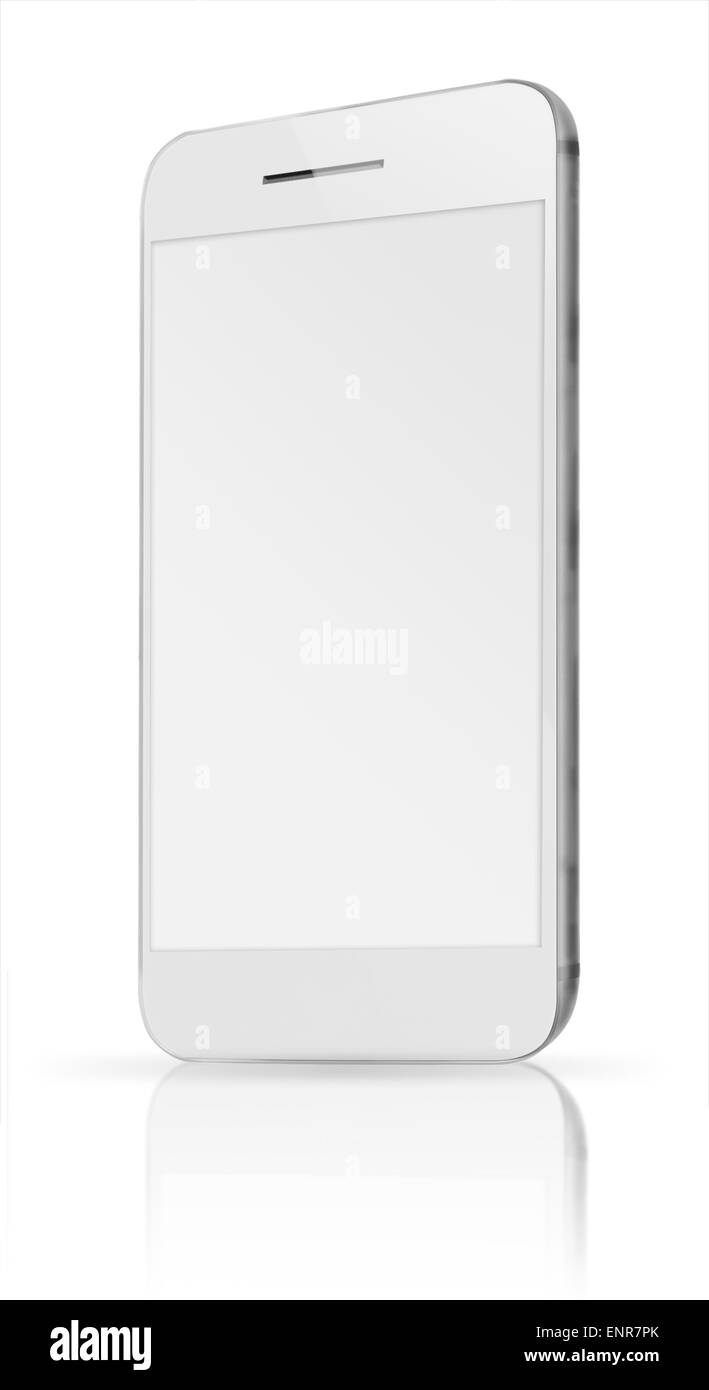 Realistic mobile phone with blank screen isolated on white background ...