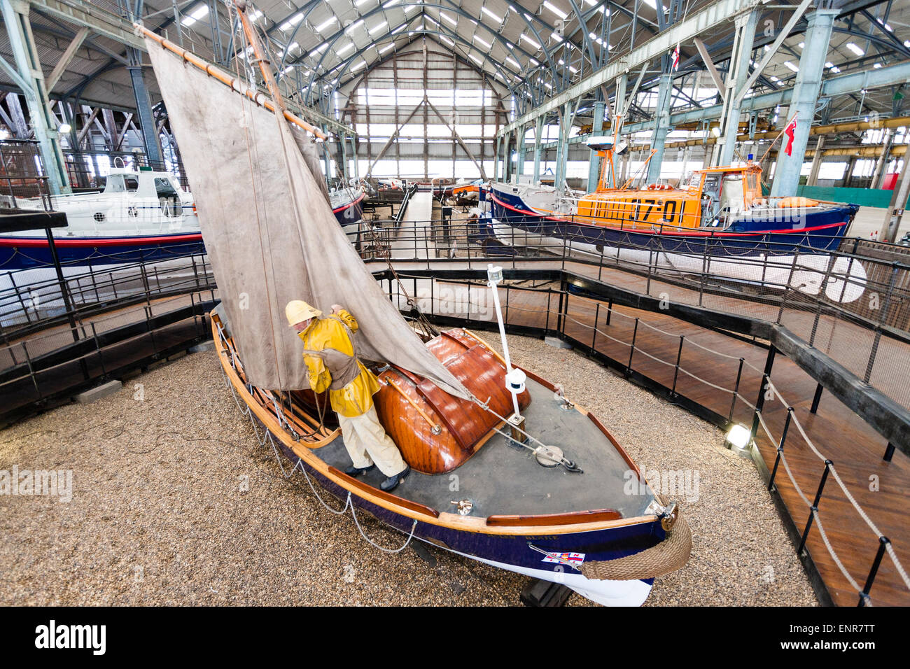 England, Chatham Dockyard museum. Interior of display hall with an ...