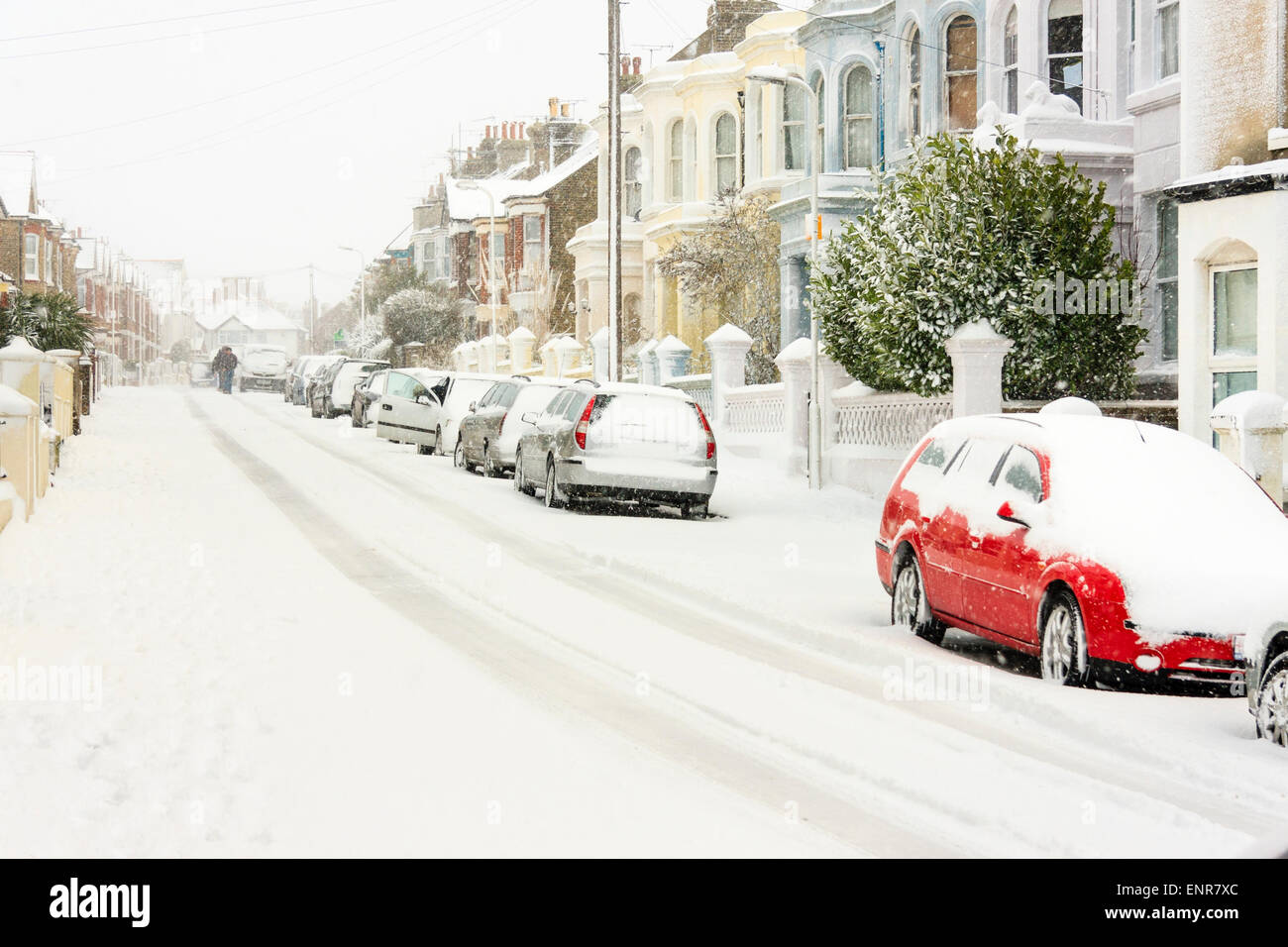 Man Walking Along Road Covered Snow High Resolution Stock Photography ...