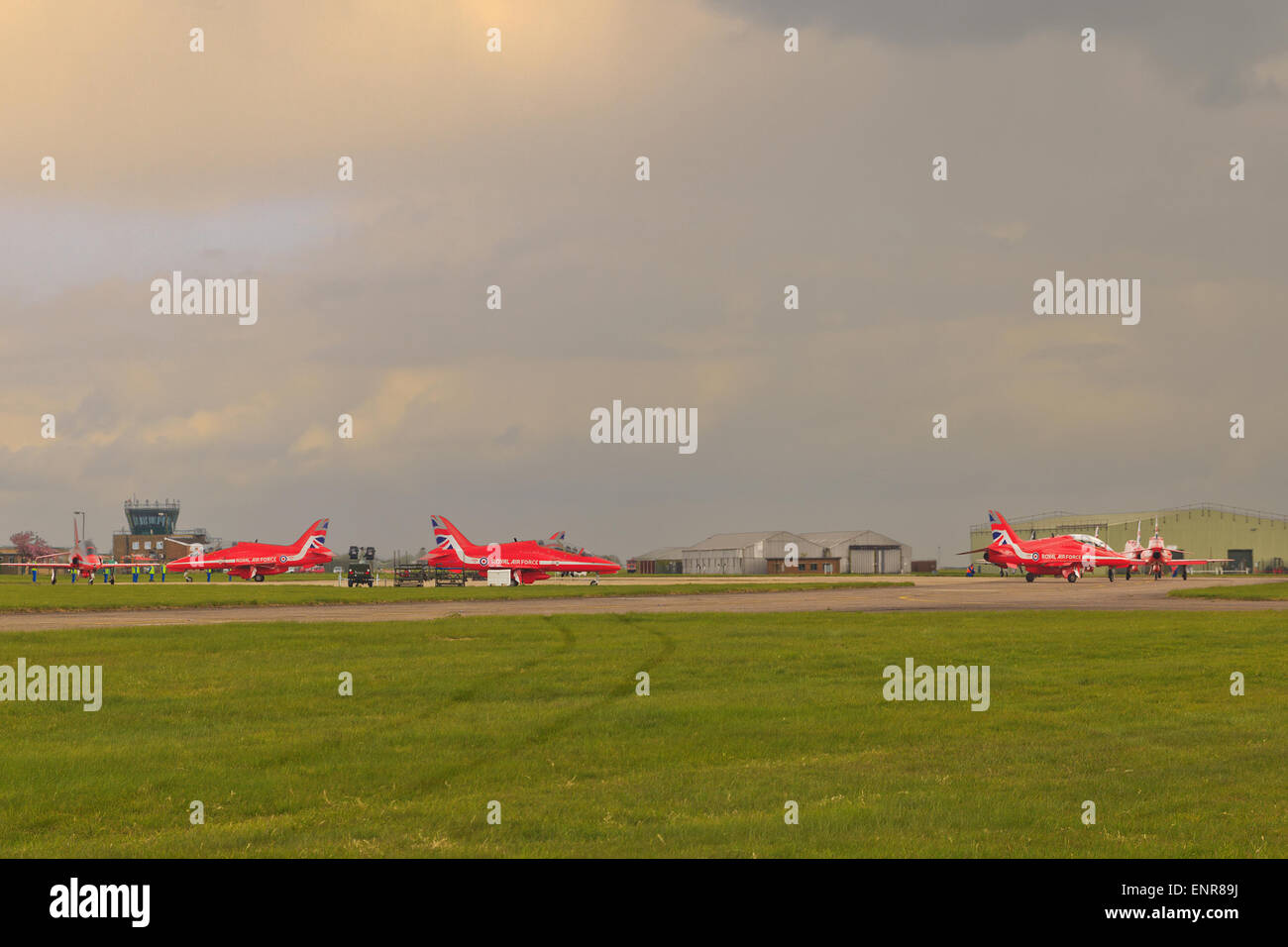 Red Arrows Display at RAF Scampton on Veterans Day Stock Photo - Alamy