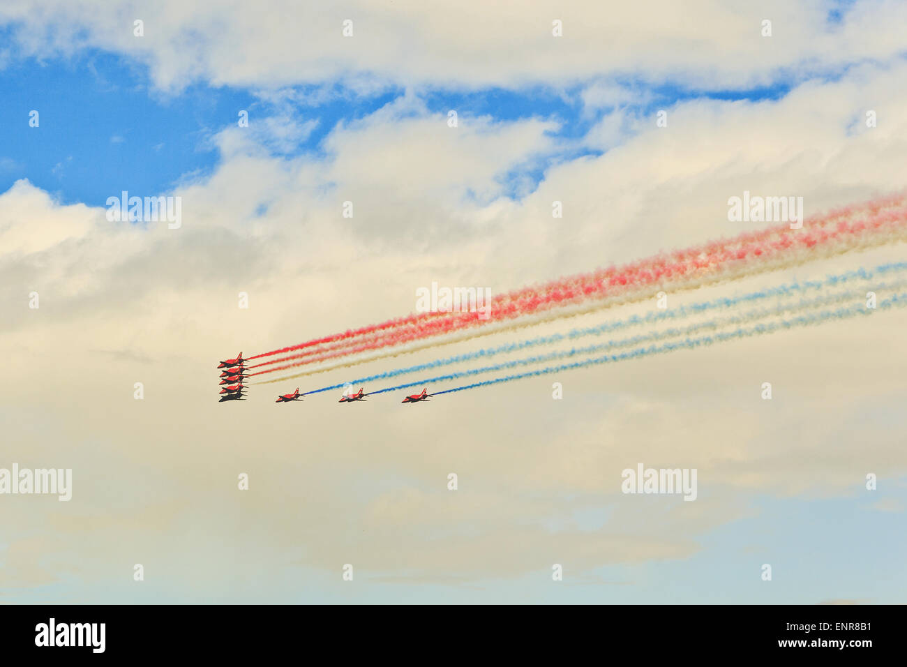 Red Arrows Display at RAF Scampton on Veterans Day Stock Photo - Alamy