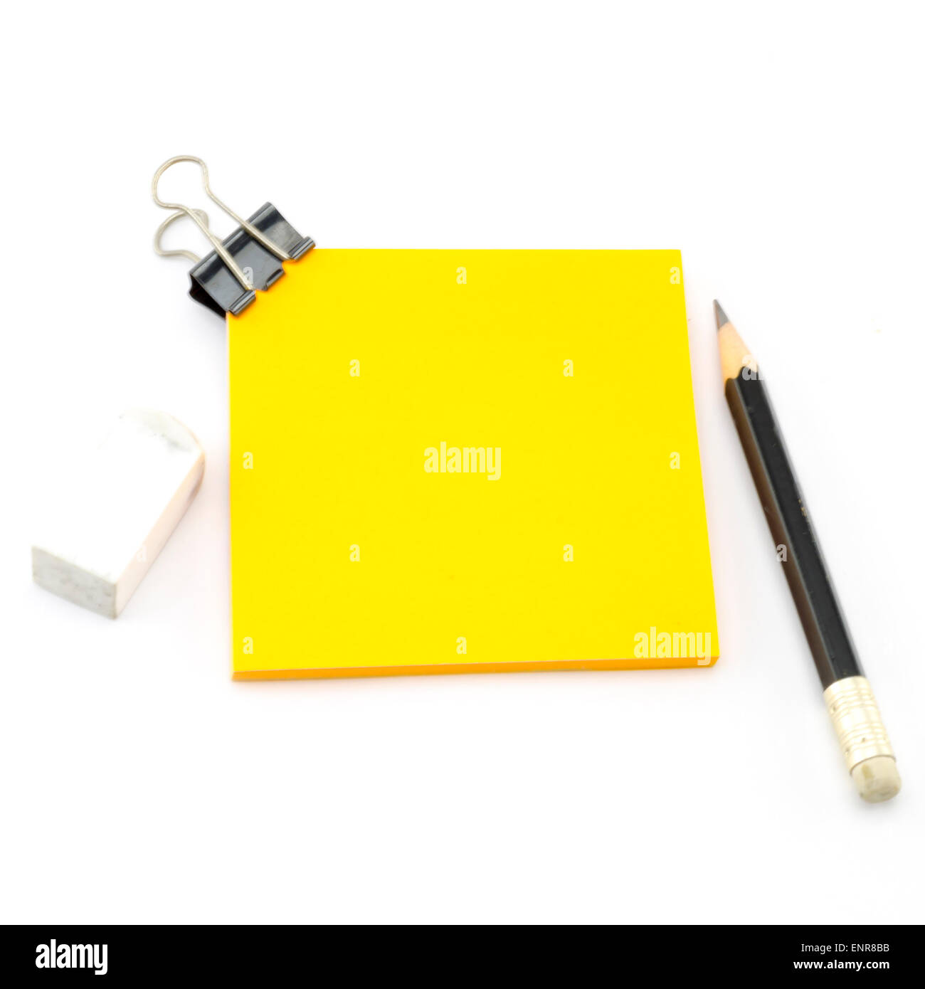 orange sticky note with black pencil isolated on white background Stock ...