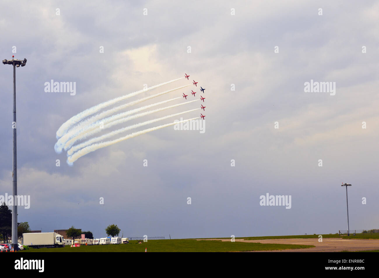 Red Arrows Display at RAF Scampton on Veterans Day Stock Photo - Alamy