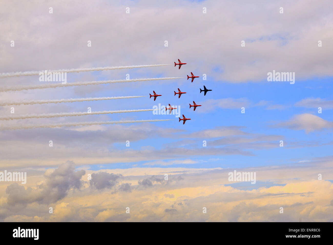 Red Arrows Display at RAF Scampton on Veterans Day Stock Photo - Alamy