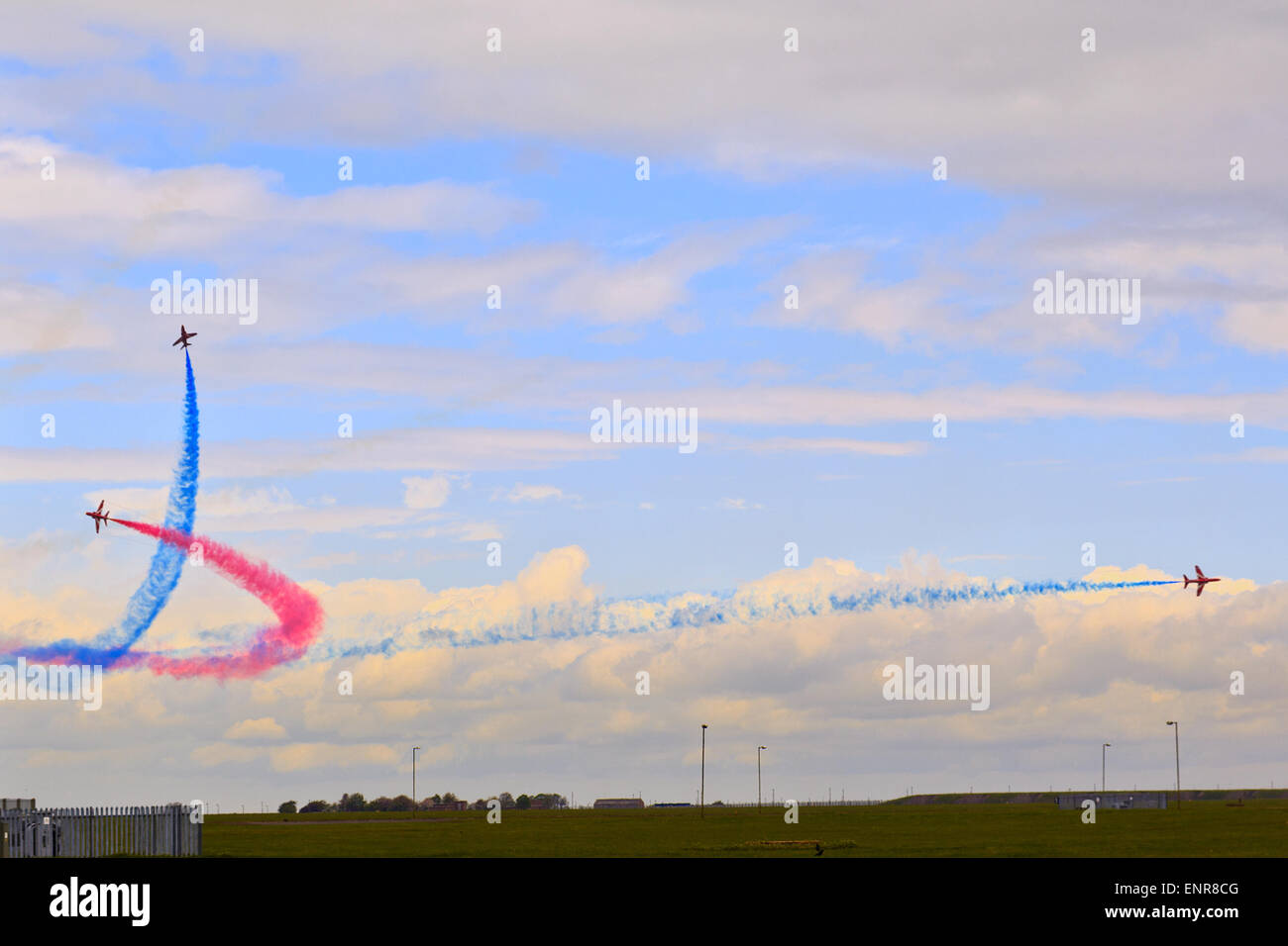 Red Arrows Display at RAF Scampton on Veterans Day Stock Photo - Alamy