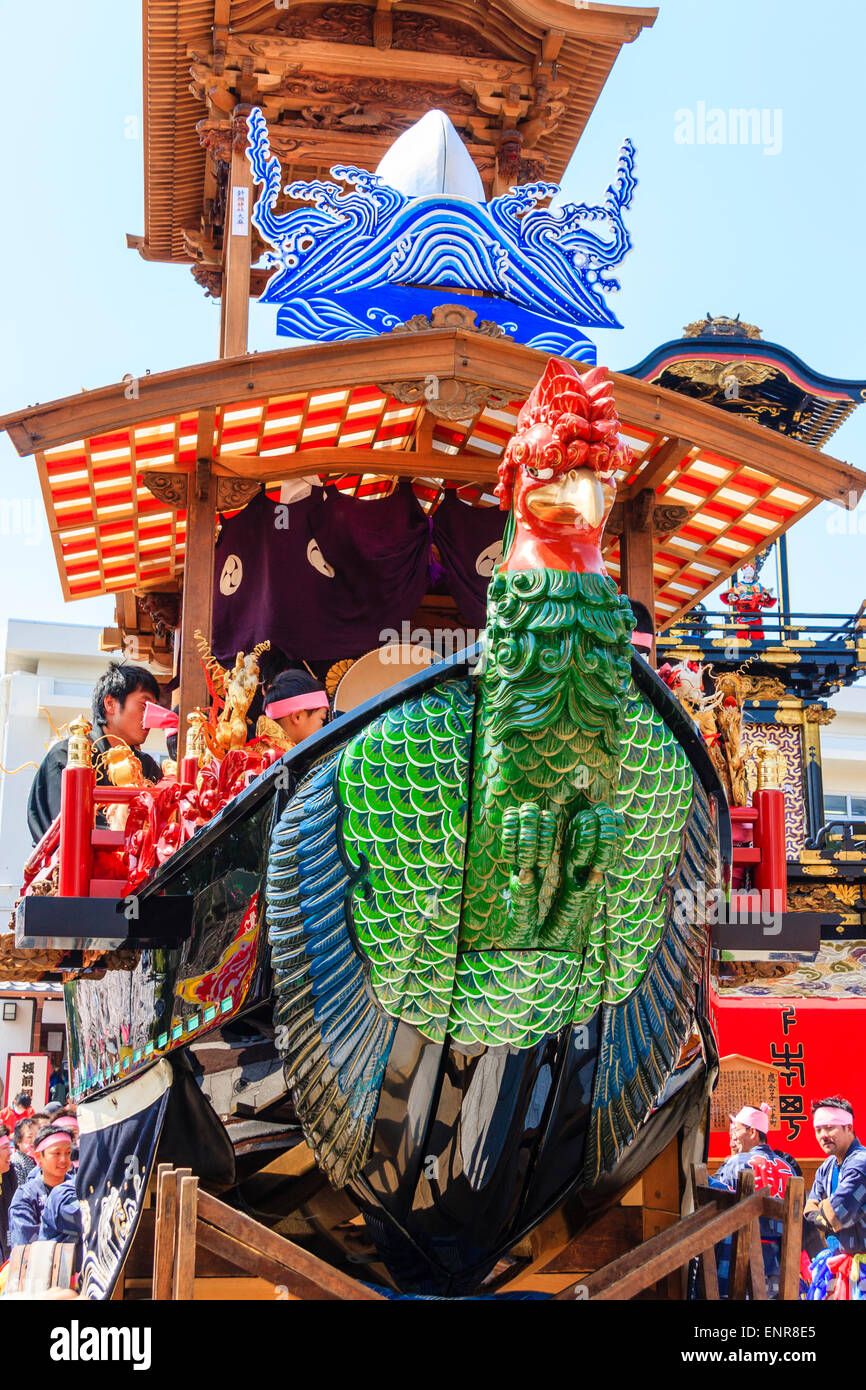 One of the massive yama floats facing the viewer at the springtime ...