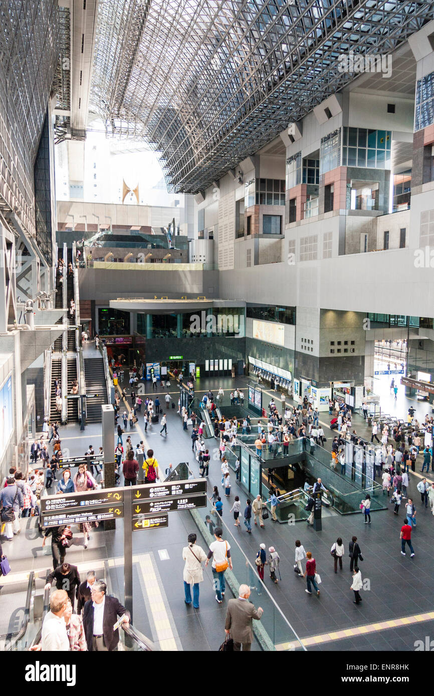 Japan, Kyoto JR station, designed by Hiroshi Hara. Interior view along ...