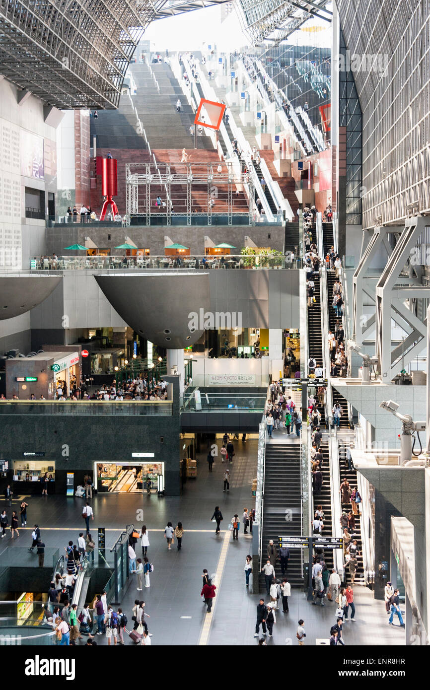 Japan, Kyoto JR station, designed by Hiroshi Hara. Interior view along ...