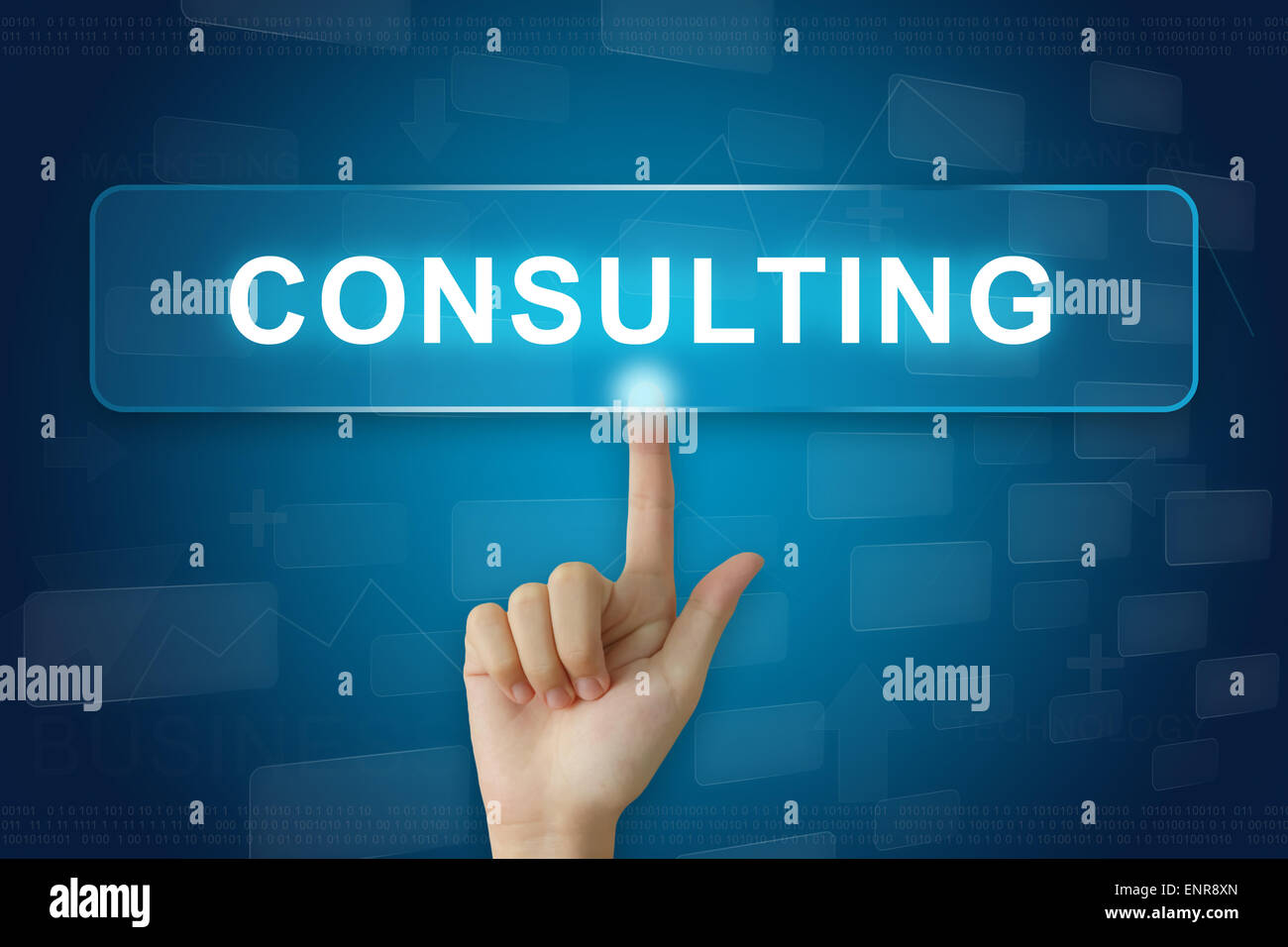 hand press on consulting button on virtual screen Stock Photo - Alamy