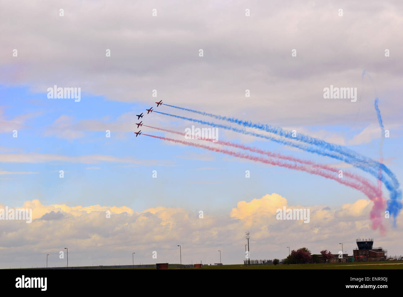 Red Arrows Display at RAF Scampton on Veterans Day Stock Photo - Alamy