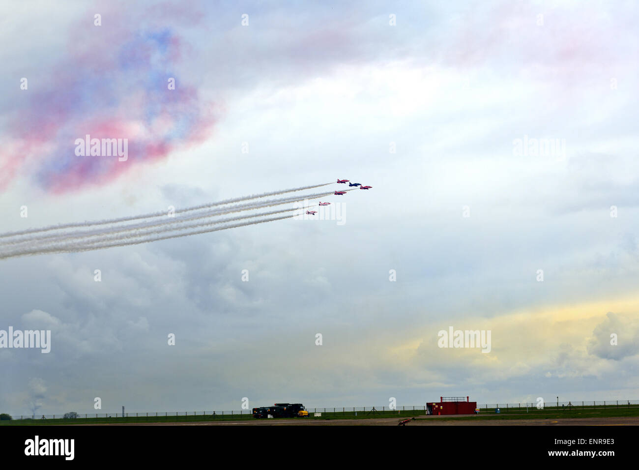 Red Arrows Display at RAF Scampton on Veterans Day Stock Photo - Alamy