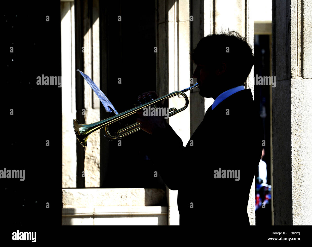 Brighton, UK. 10th May, 2015. The last post is played at the VE day ...