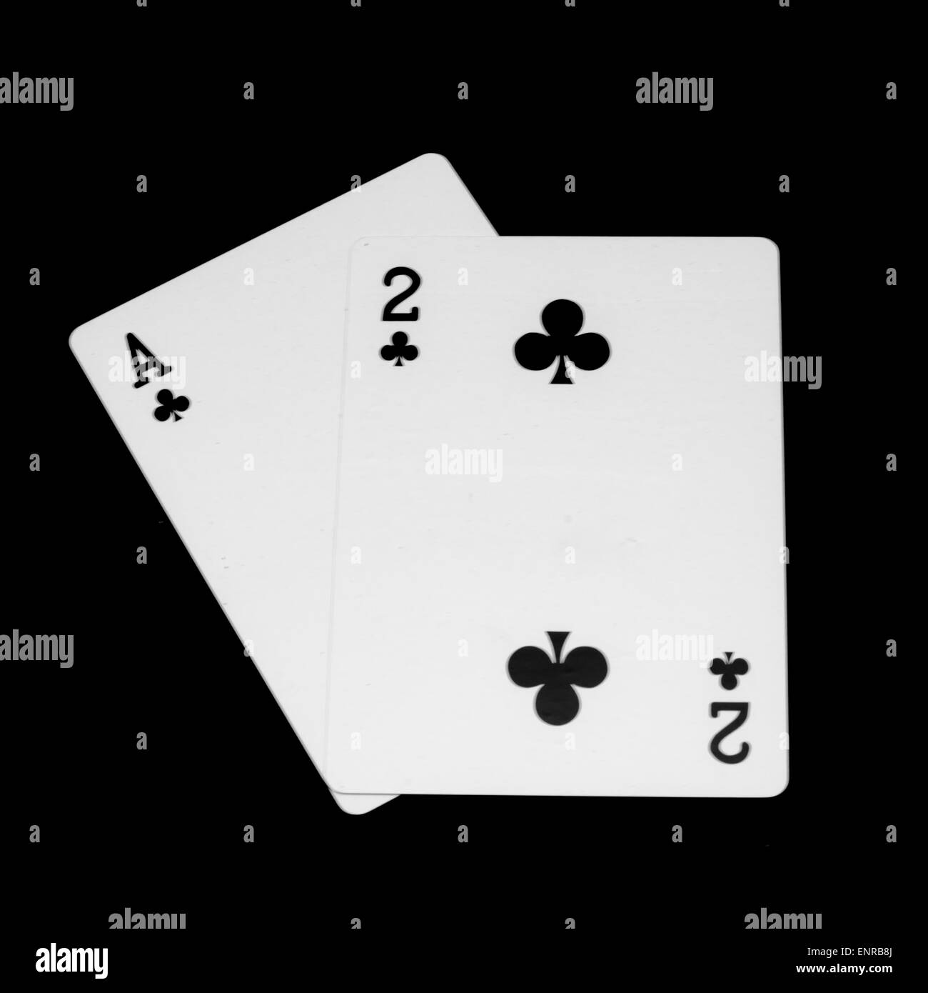 ace and number two clover card isolated on black background Stock Photo ...