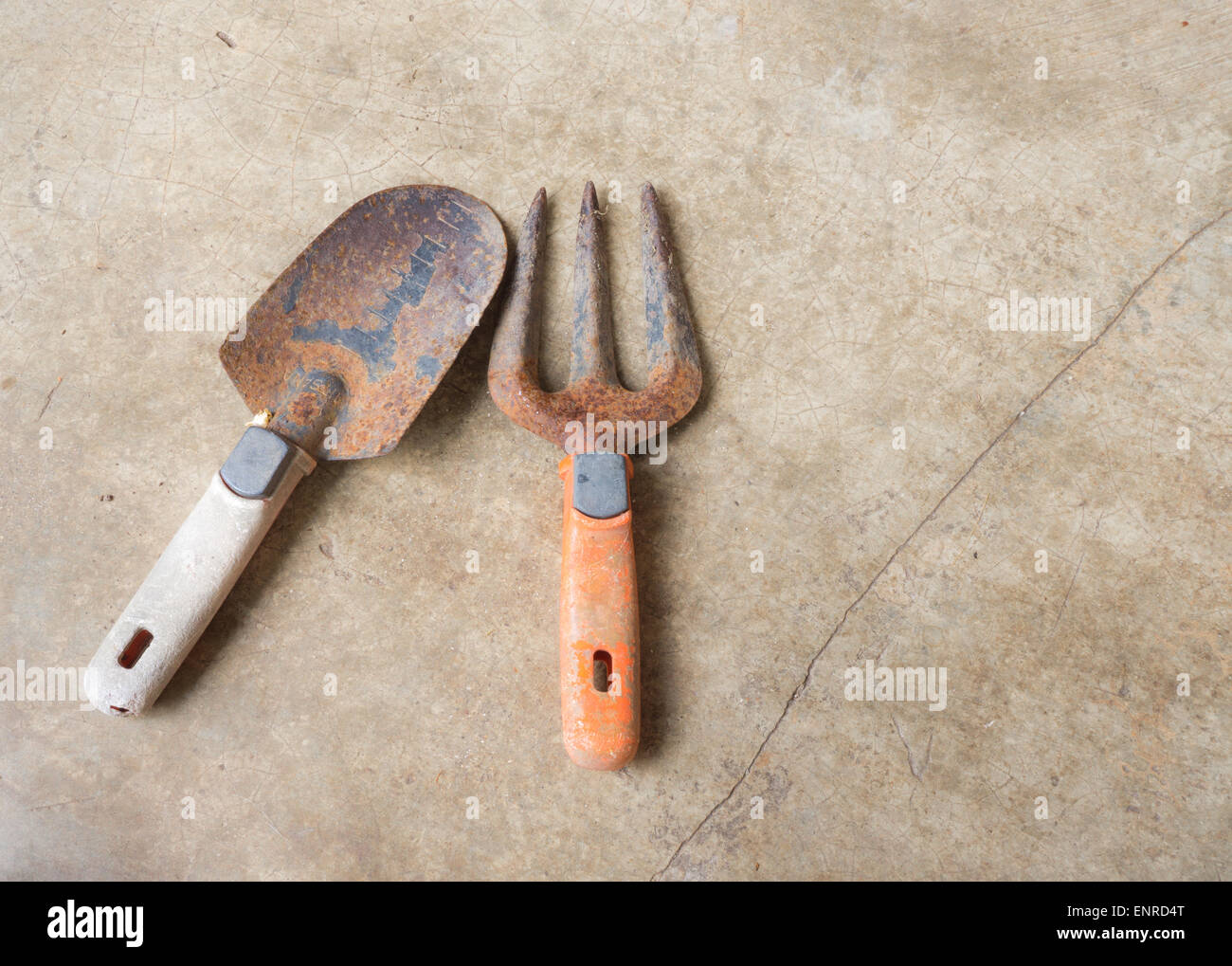 Planting Equipment with Old Rusty Fork and Spoon Stock Photo - Alamy