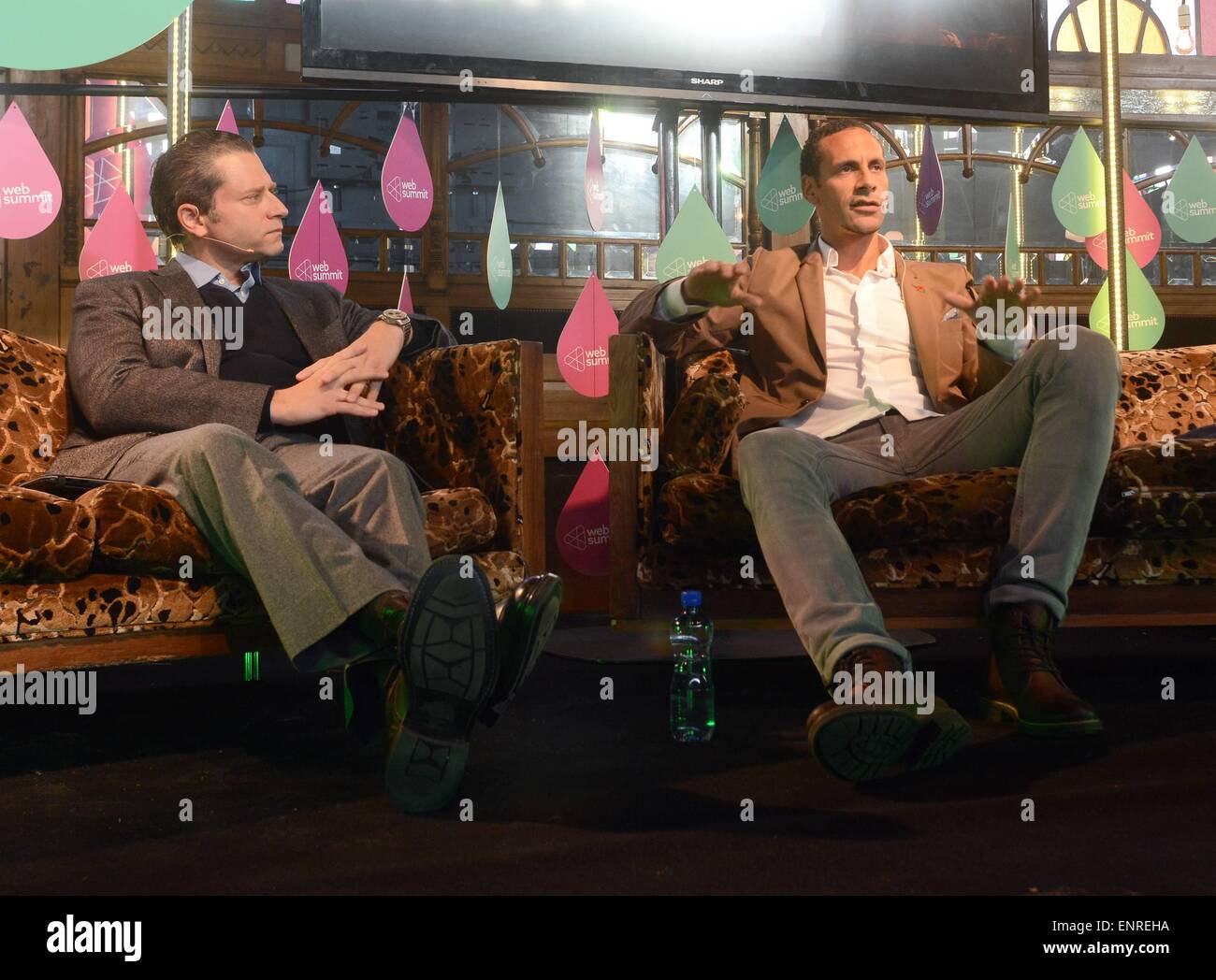 Lily Cole talks at the Web Summit while food critic Tom Parker Bowles ...