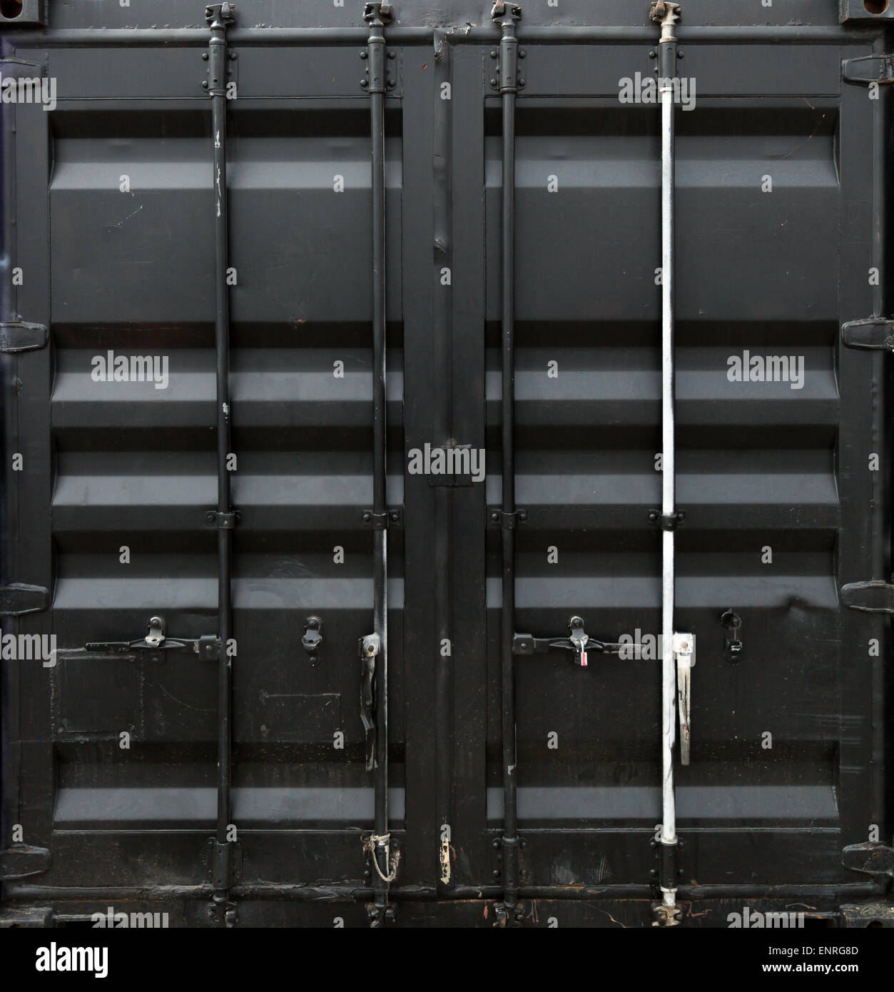 Black metal door of freight container Stock Photo - Alamy