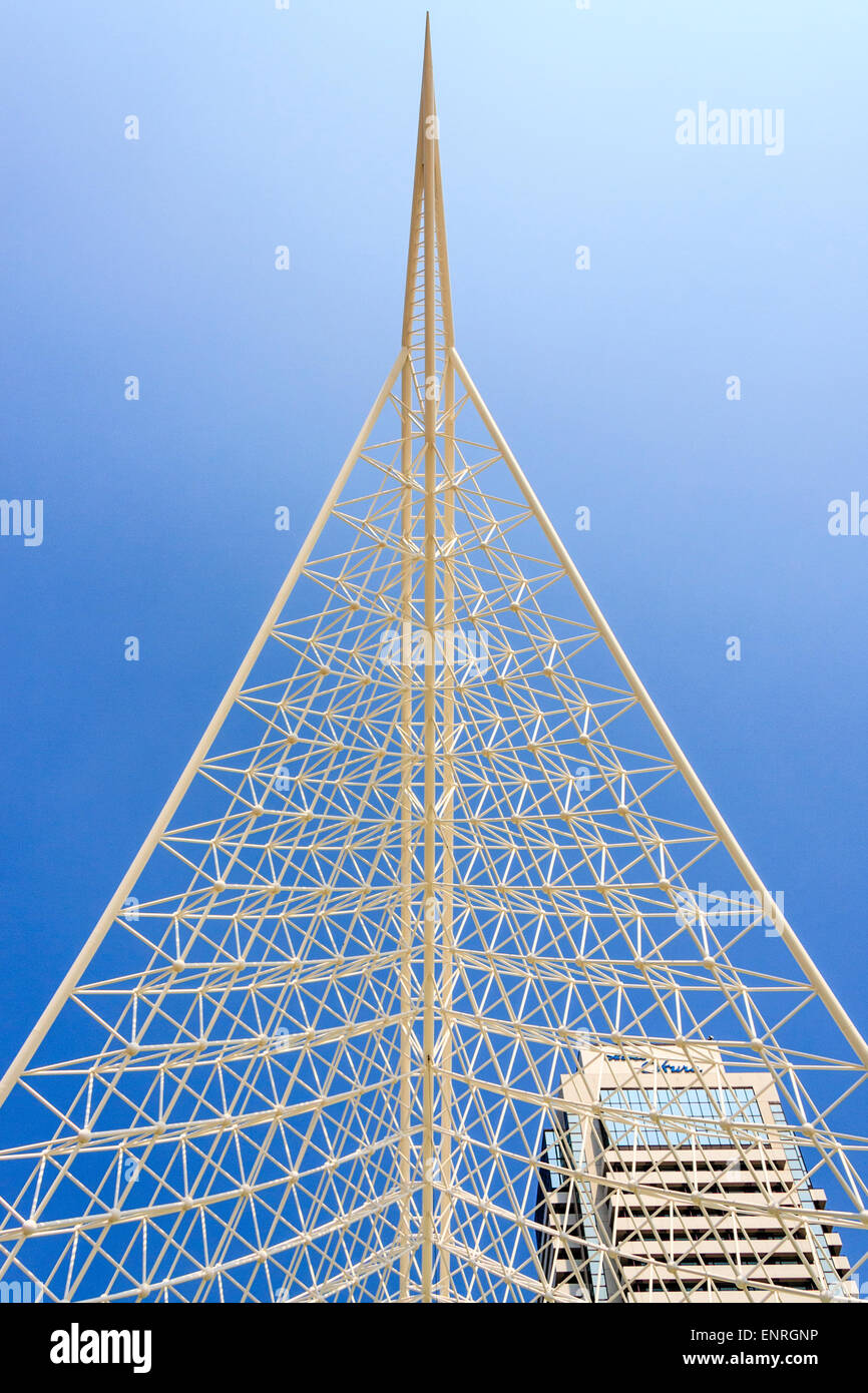 The white metal framework structure of the Kobe Maritime Museum. The ...