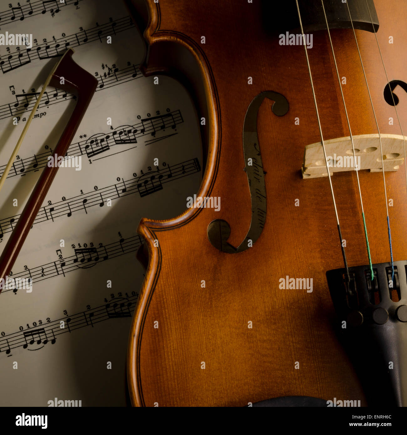 "time to practice violin" violin with sheet music on vintage style ...