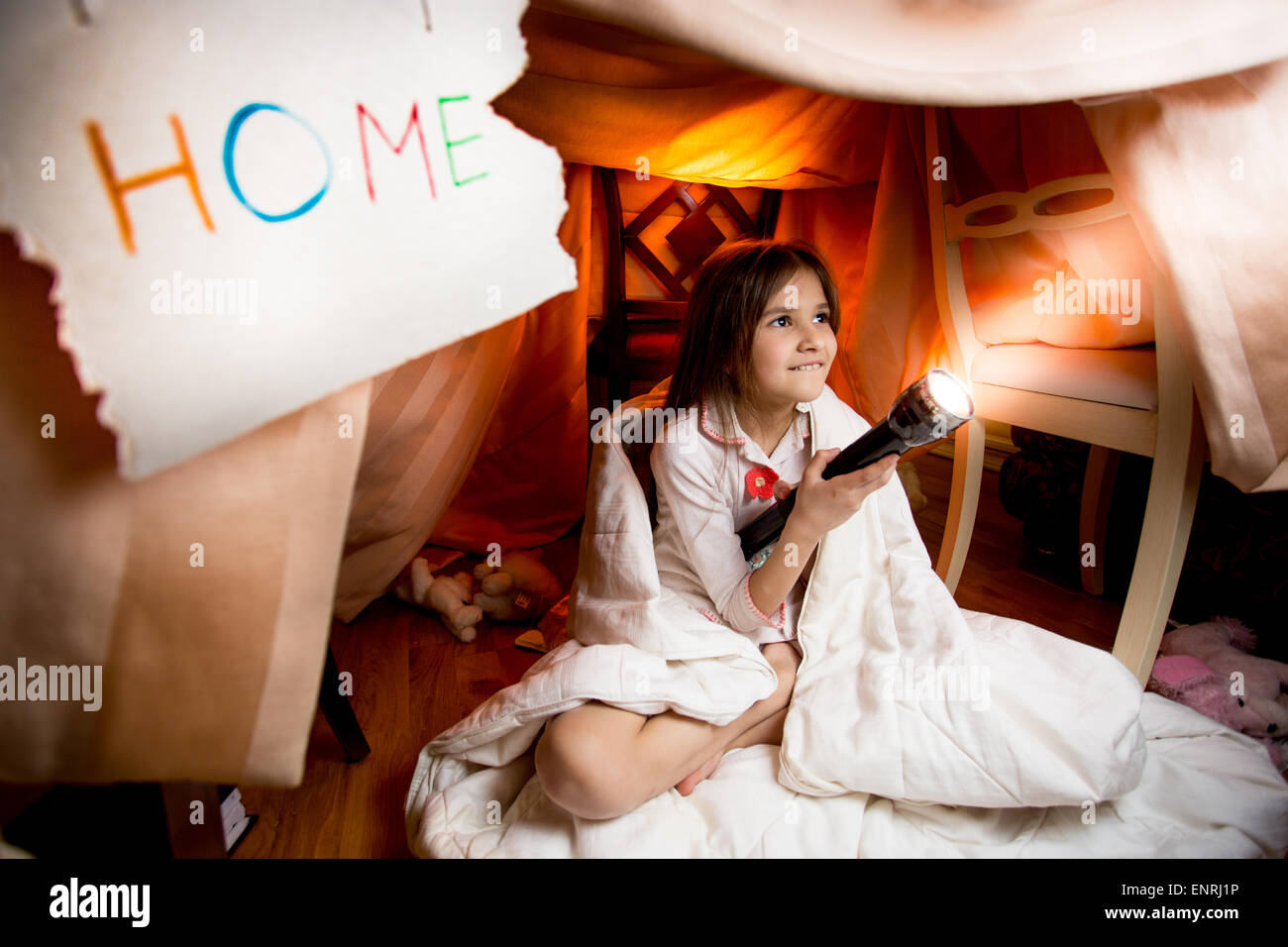 Child preteen flashlight bed hi-res stock photography and images - Alamy