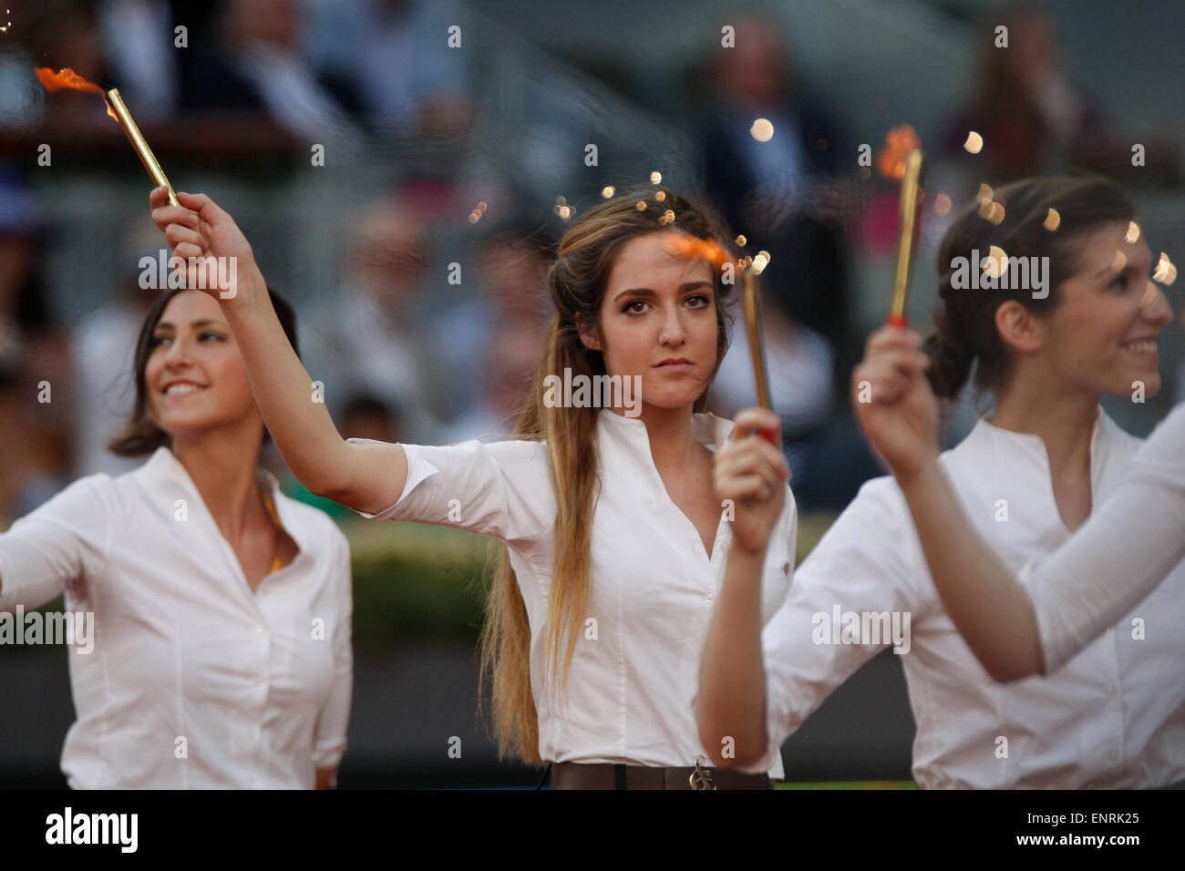 Madrid, Spain. 10th May, 2015. The ball girls getting ready for Rafael ...