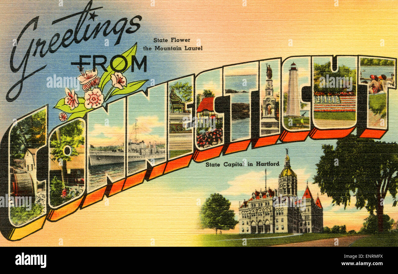 Large letter "Greetings from Connecticut " state name vintage postcard ...