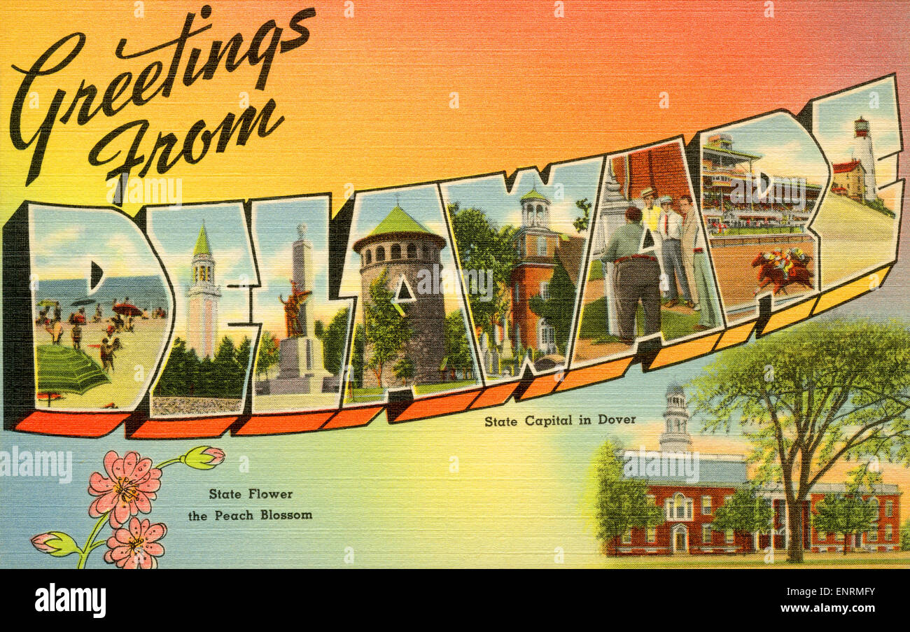 Large letter "Greetings from Delaware " state name vintage postcard ca ...
