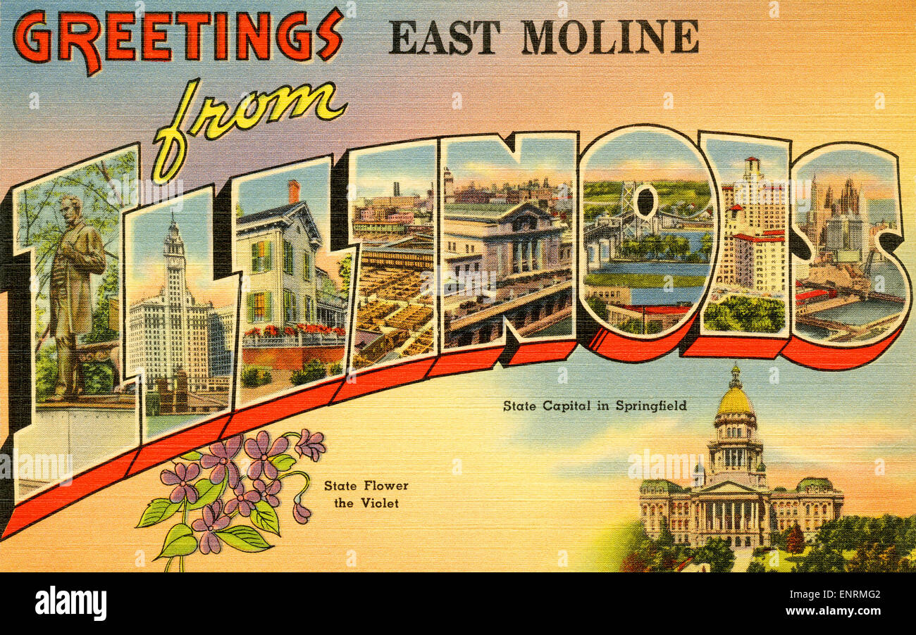 Large letter "Greetings from Illinois " state name vintage postcard ca ...