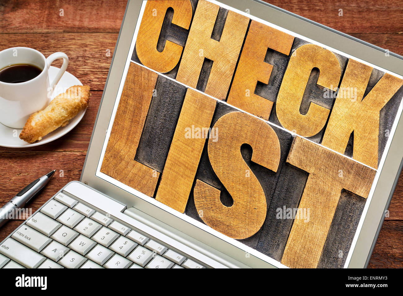 checklist word typography - isolated text in letterpress wood type on a ...