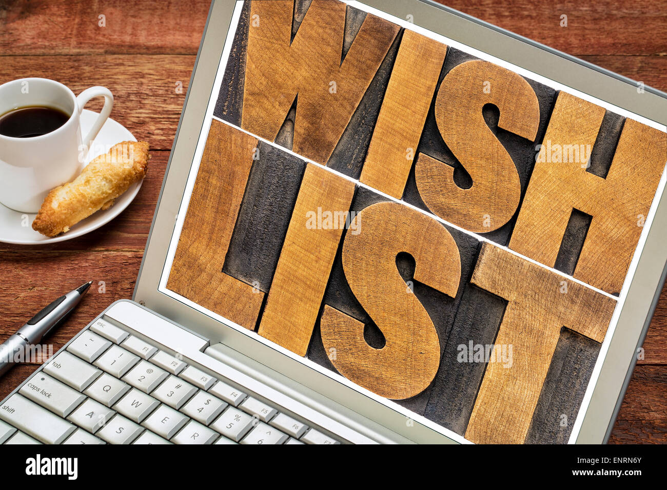 wish list word abstract typography - text in letterpress wood type on a ...