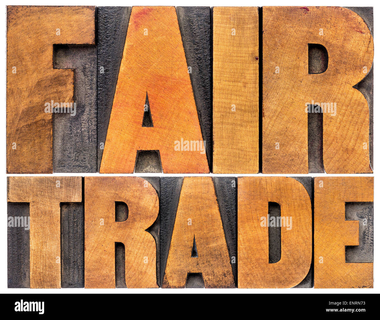 fair trade word abstract typography - isolated text in letterpress wood ...