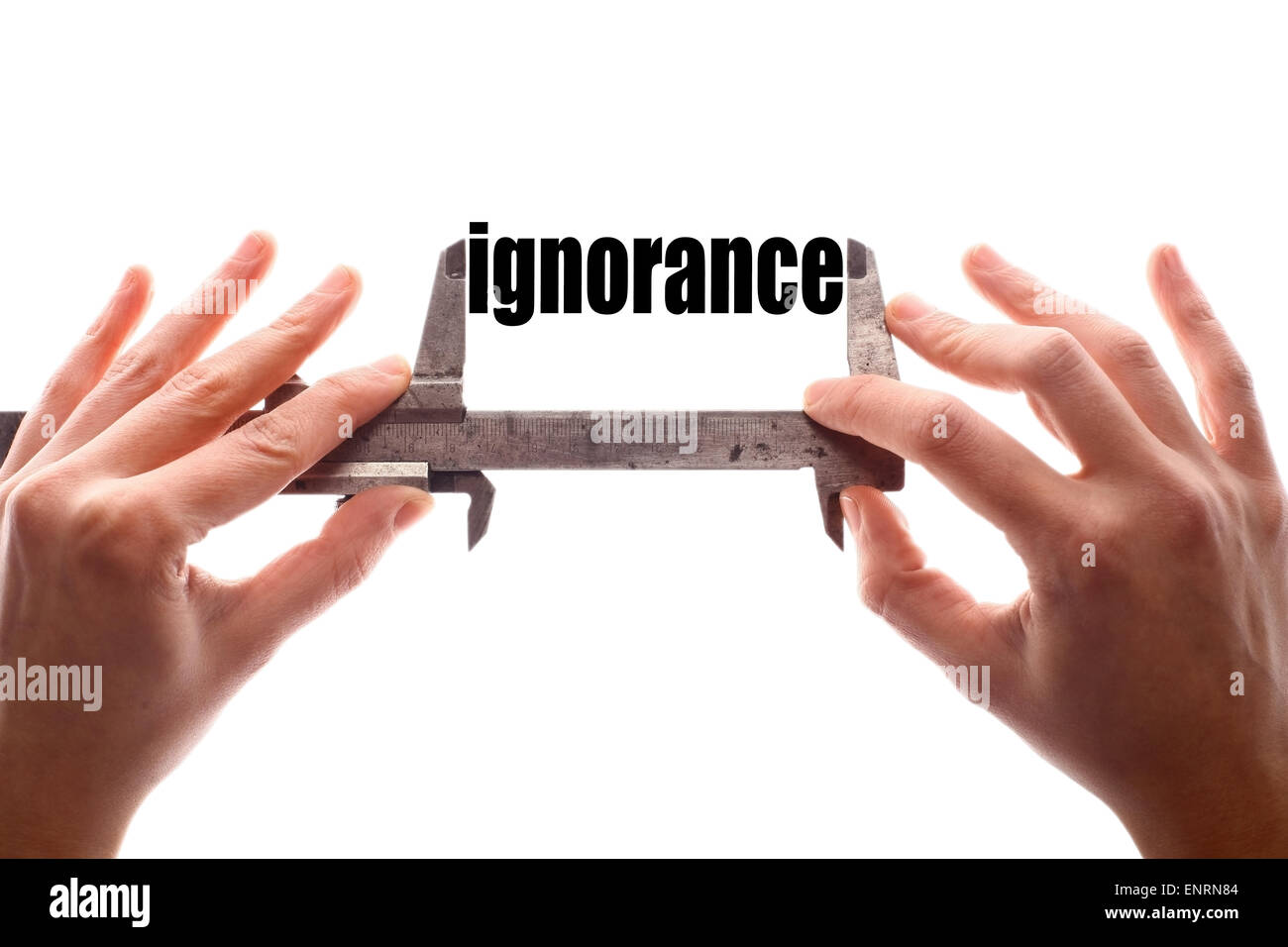 Color horizontal shot of two hands holding a caliper and measuring the ...