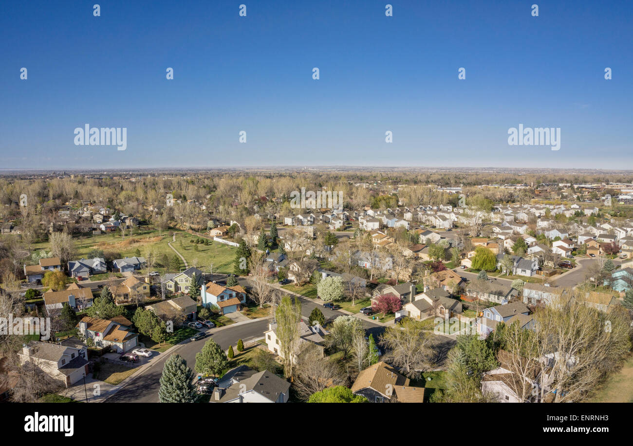 aerial view of Fort Collins residential area, typical along Colorado ...