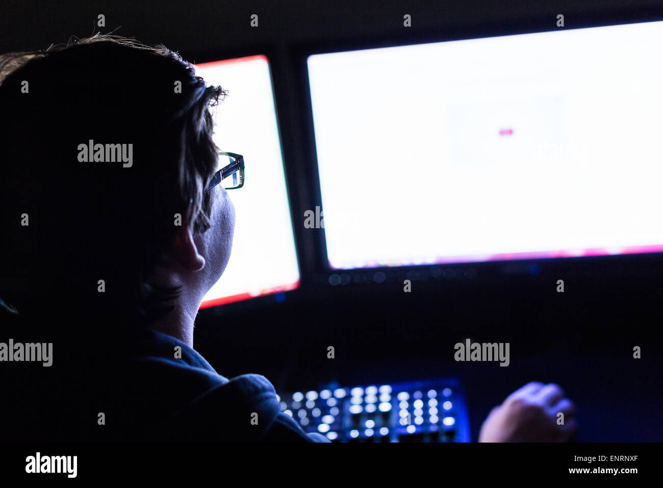 Teenager boy on computer in his room late at night Stock Photo - Alamy