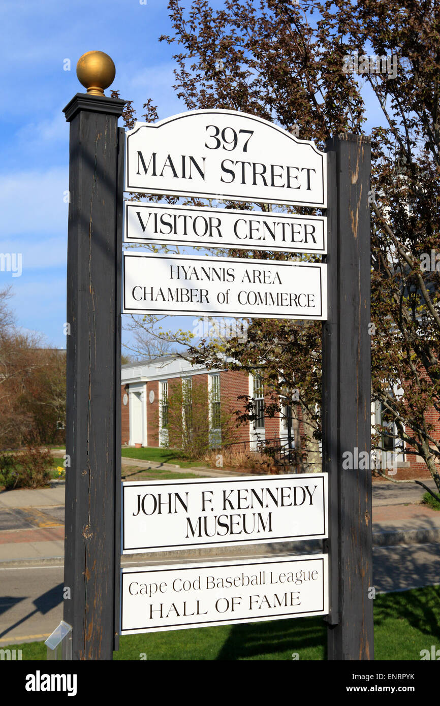 John F Kennedy, JFK museum in Hyannis Port Massachusetts. Main street ...