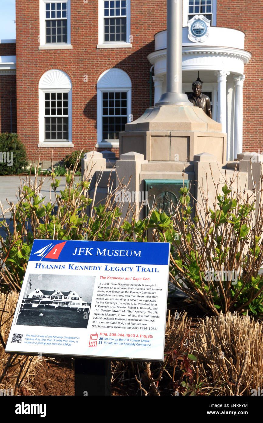John F Kennedy, JFK museum in Hyannis Port Massachusetts. The statue ...