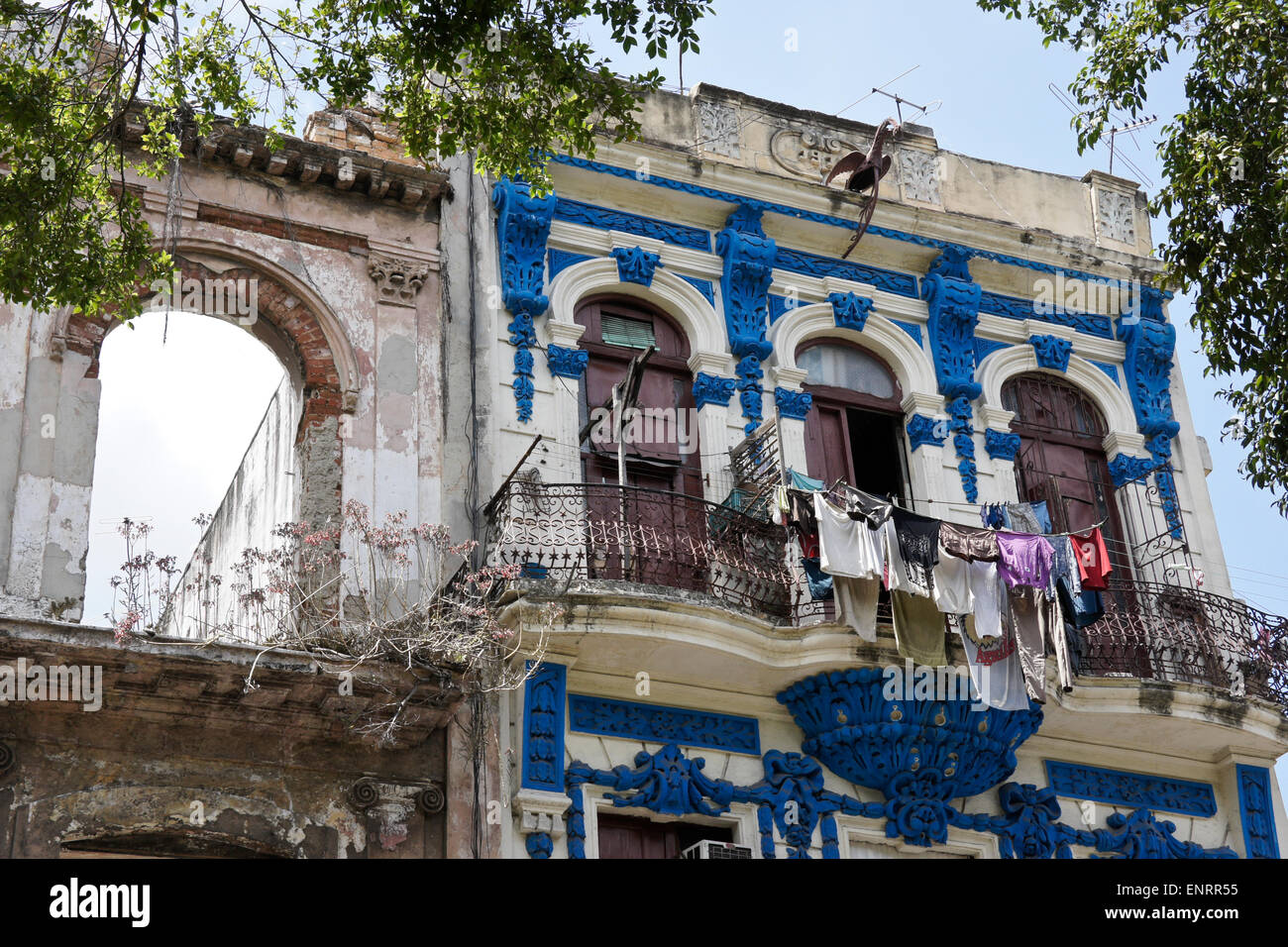 Dilapidated and collapsed buildings along the Prado (Paseo de Marti ...