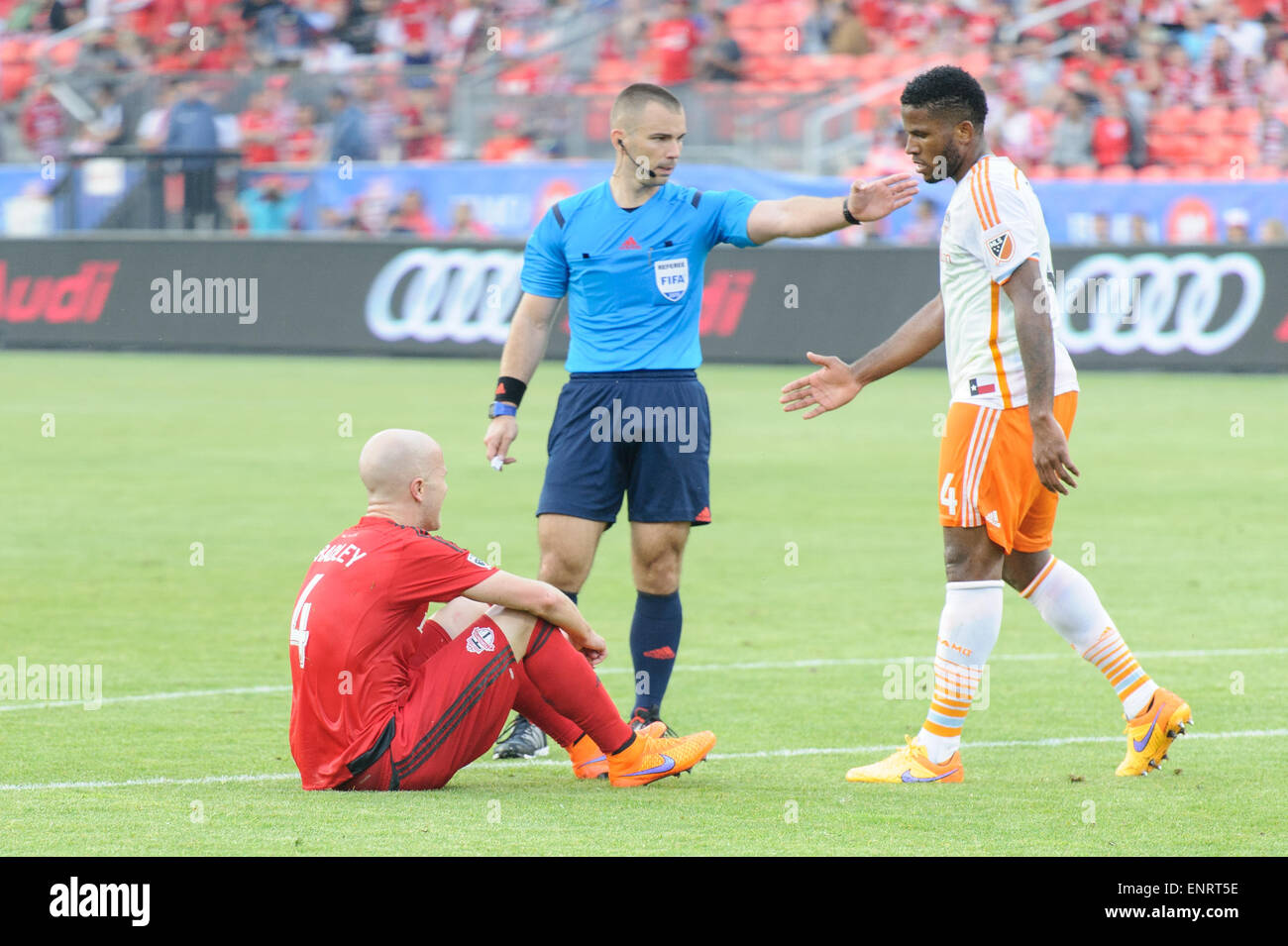 Referee Chris Penso signals for a goal kick during the match between ...