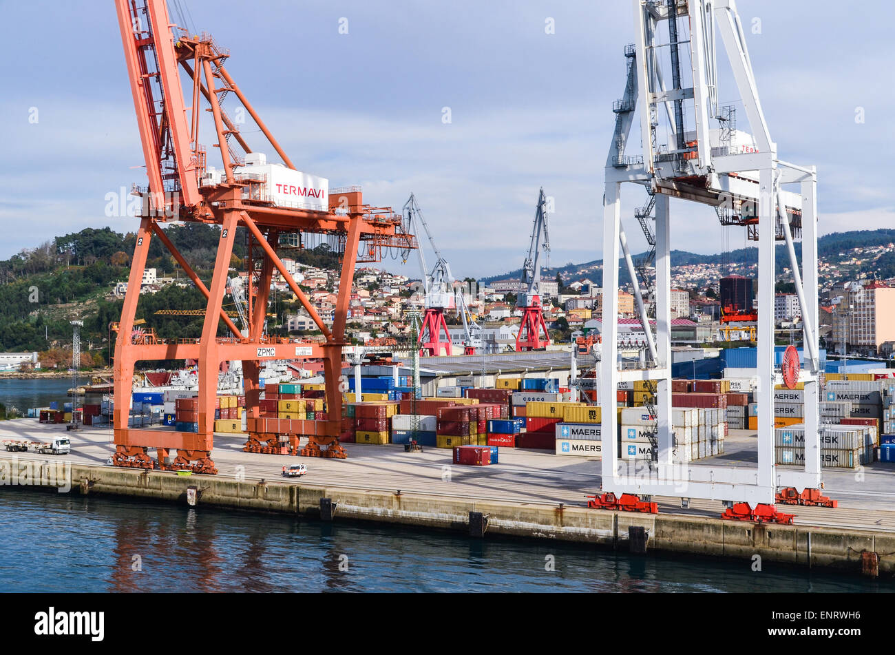 Close up on the Termavi cranes of the container terminal of the port of ...