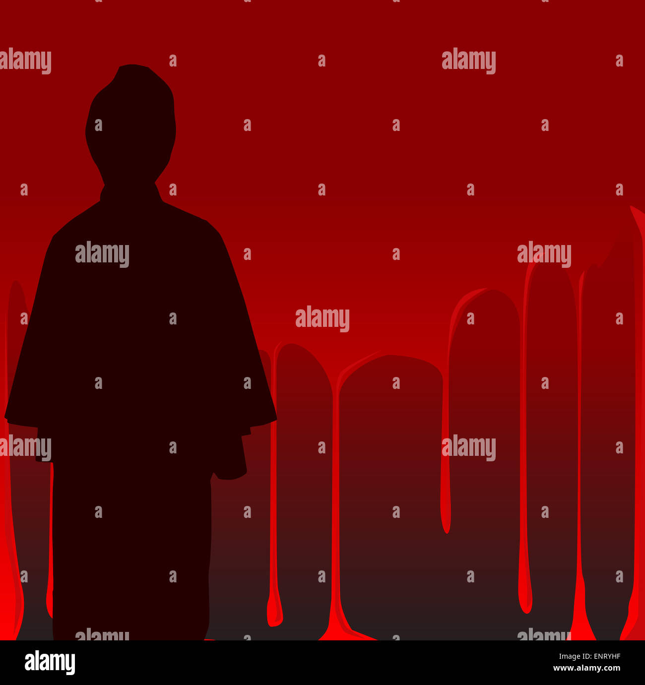 A monk standing in front of a blood covered wall Stock Photo - Alamy