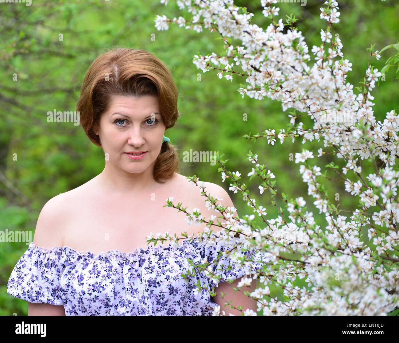 adult woman near the cherry blossoms in spring Stock Photo - Alamy