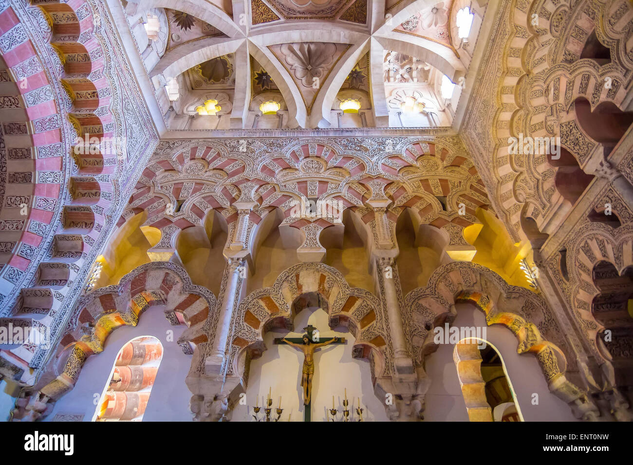 Arabic style highly decorated ceilings in the Mosque of Cordoba, Spain ...