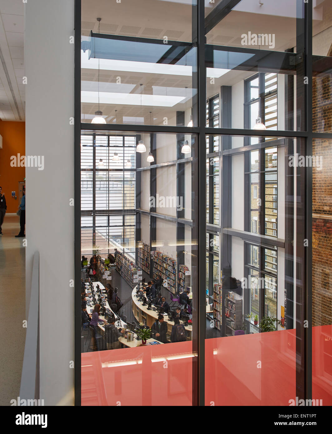 Internal view through from upper floor to ground floor library. Regent ...