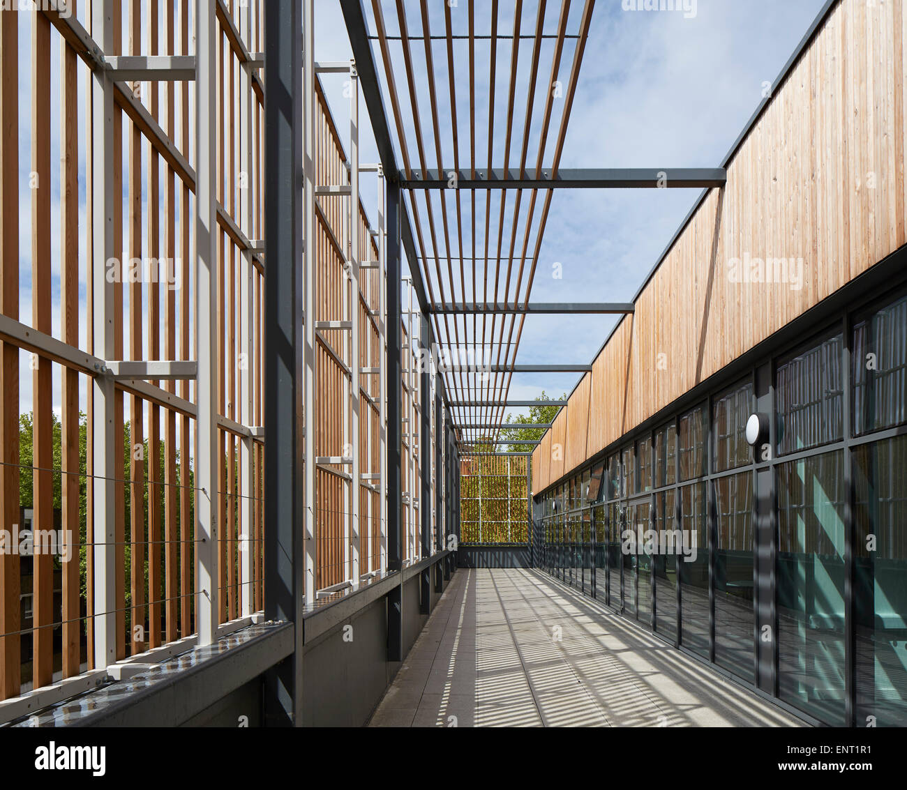Perspective of upper floor balcony. Regent High School, London, United ...