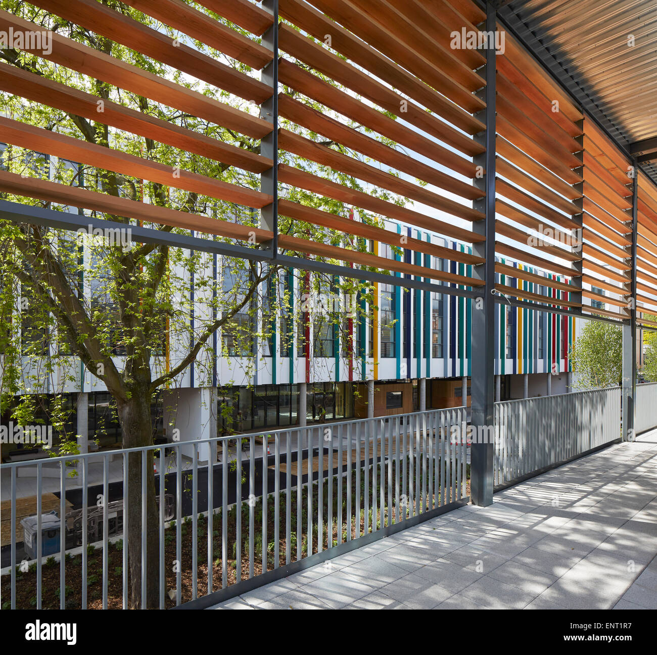 Canopied walkway with view towards courtyard garden. Regent High School ...