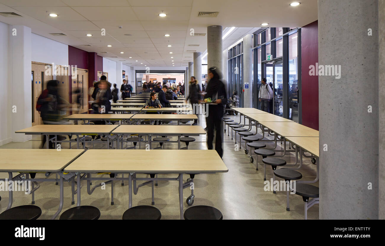 Cafeteria set up for lunch. Regent High School, London, United Kingdom ...