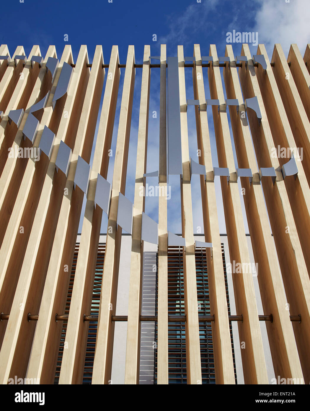 Detail of school's signage on timber fence. Regent High School, London ...
