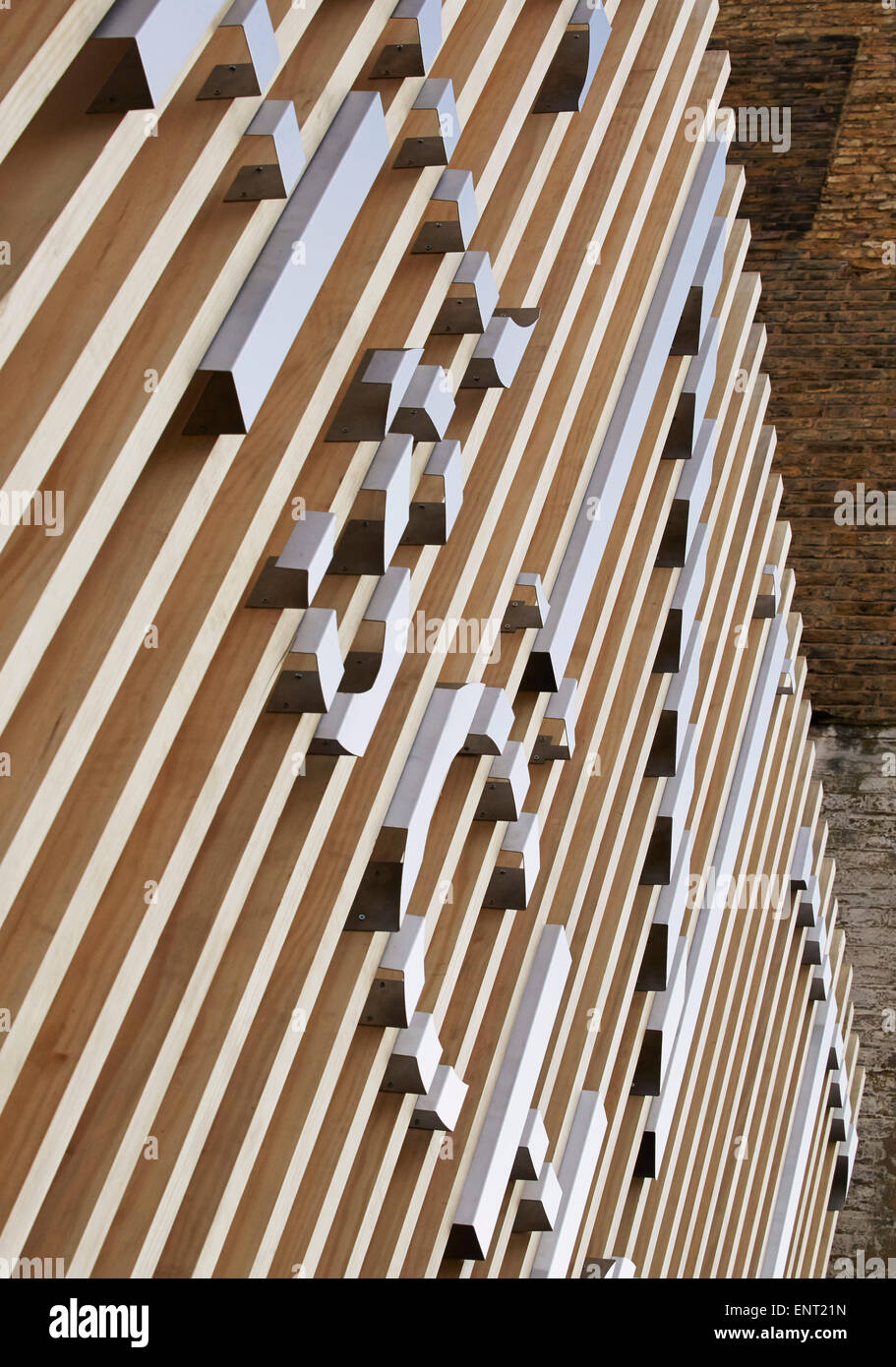 Detail of school's signage on timber fence. Regent High School, London ...
