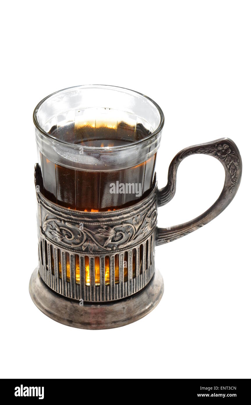 Tea set with vintage glass-holder also known as Russian podstakannik ...